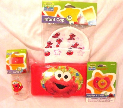 Sesame Street Elmo Infant Cap,Bottle,Pacifier,and Wipers Travel Case ...