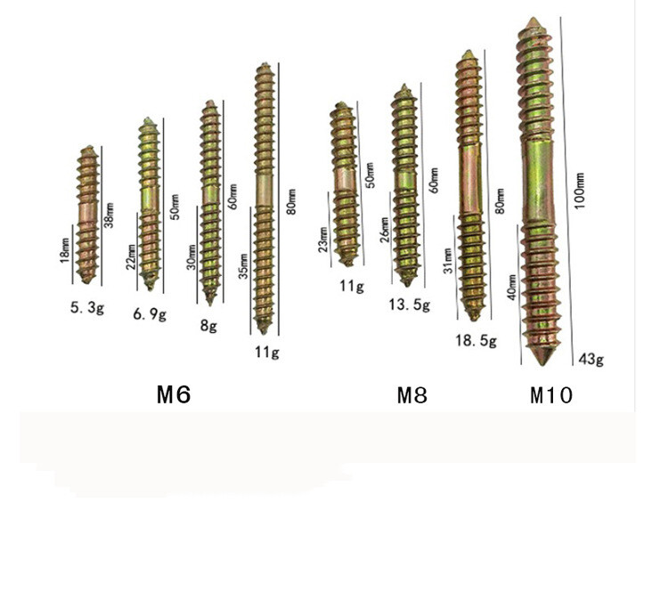 M6 M8 M10 Double Ended Dowel Screw Wood Threaded Self Tapping Rod Bar ...