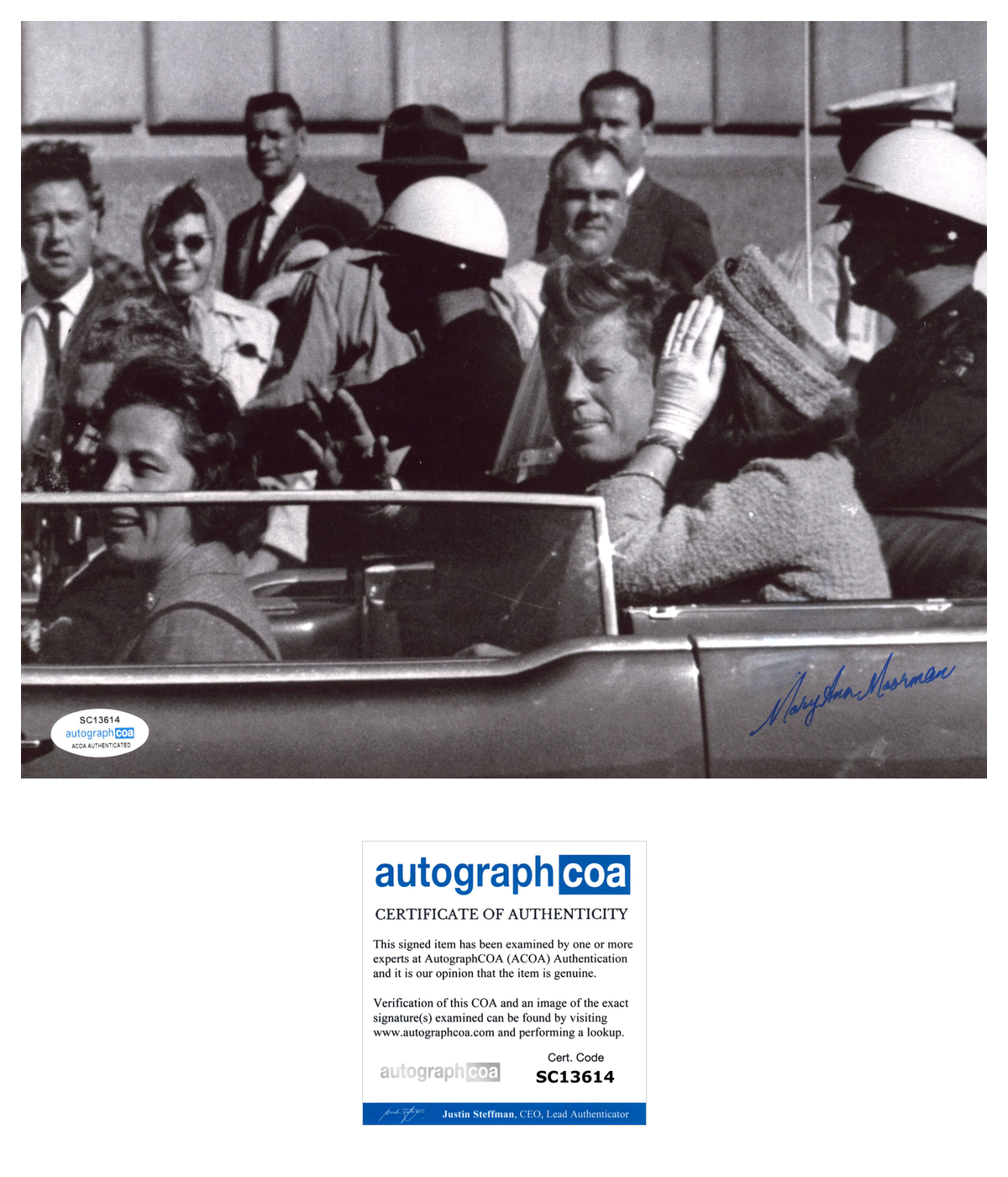 MARY ANN MOORMAN JFK ASSASSINATION WITNESS SIGNED 8x10 PHOTO AUTOGRAPH ...