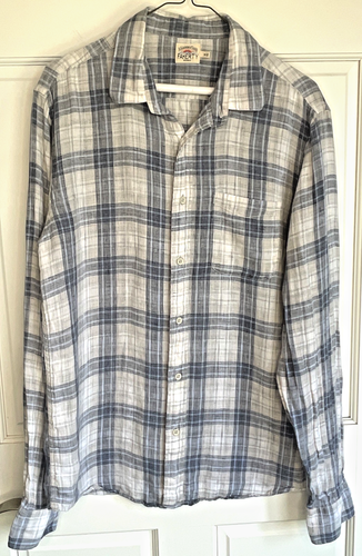 Faherty Men's Casual Button Up Shirt Size M Blue Gray Plaid Linen ...