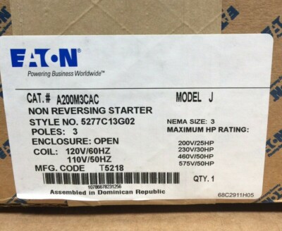 NEW EATON A200M3CAC 90 A NON REVERSING STARTER FREE 2 DAY AIR BUY NOW ...