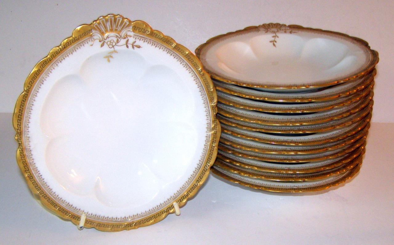 Charles Ahrenfeldt Limoges France Gold Shell Oyster Bowl Plate Set of ...