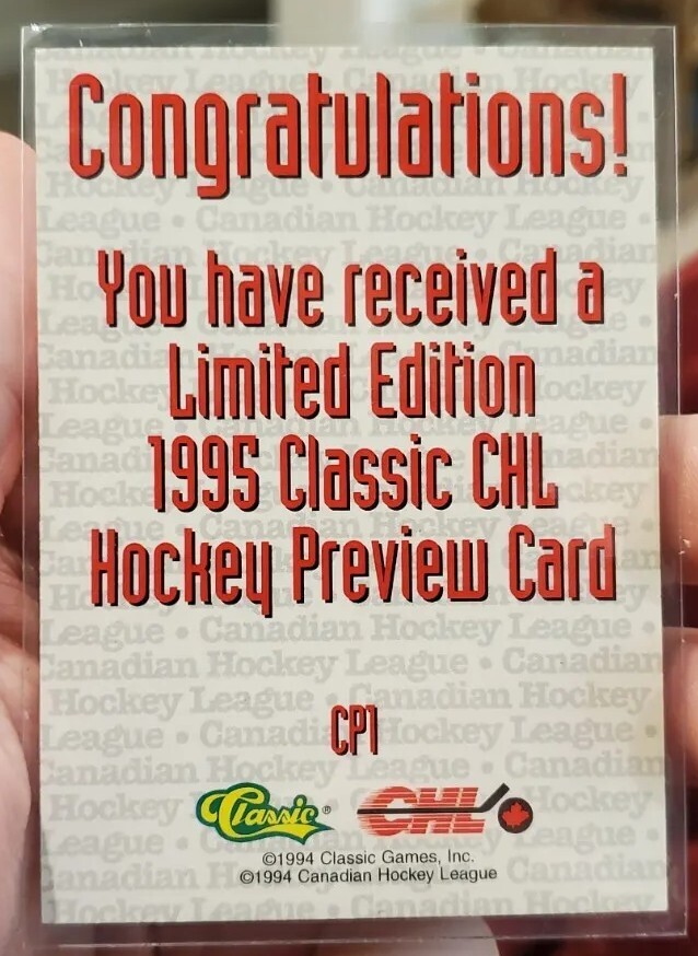 1994 Classic CHL Previews #CP1 Wayne Primeau Limited Edition Hockey ...