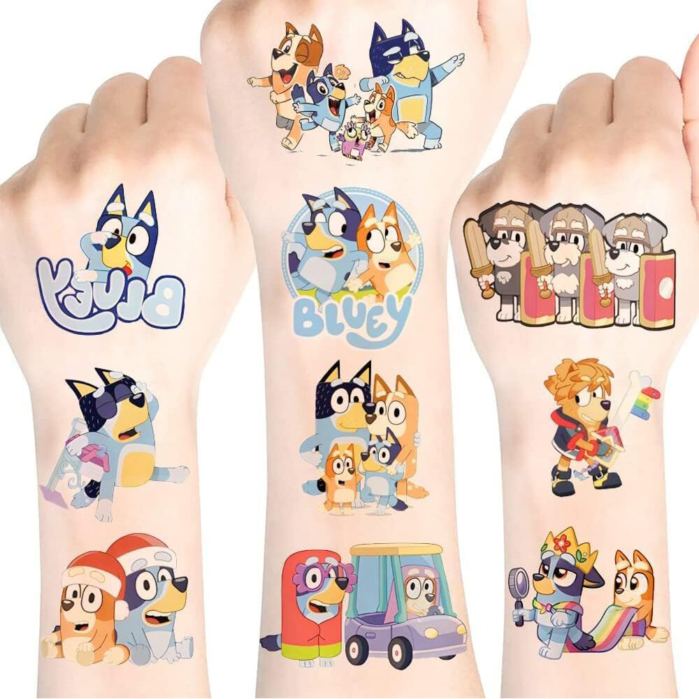 8 Sheets BLUEY Themed Temporary Tattoos Cartoon Sticker Tattoos Gift ...