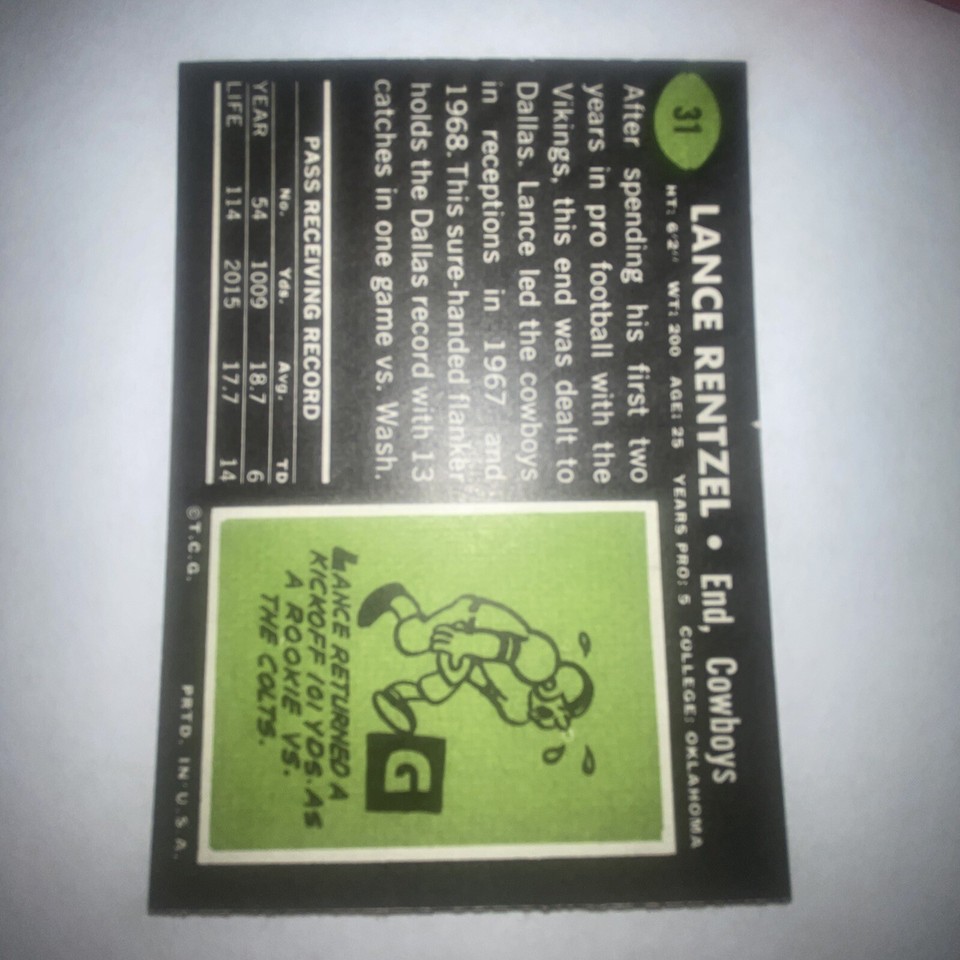 1969 Topps Set-Break # 31 Lance Rentzel M03 | eBay