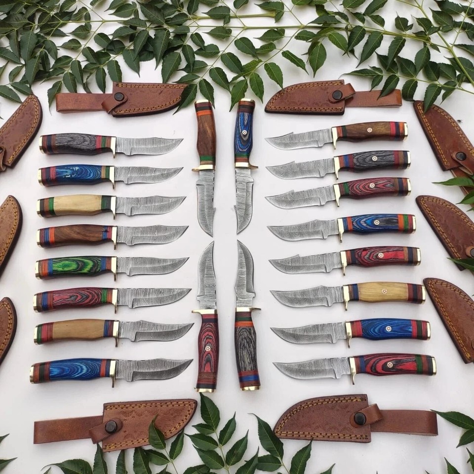 Lot of 50 8.0" Handmade Damascus Blade USA Mix Wood Hunting Knife Set ...