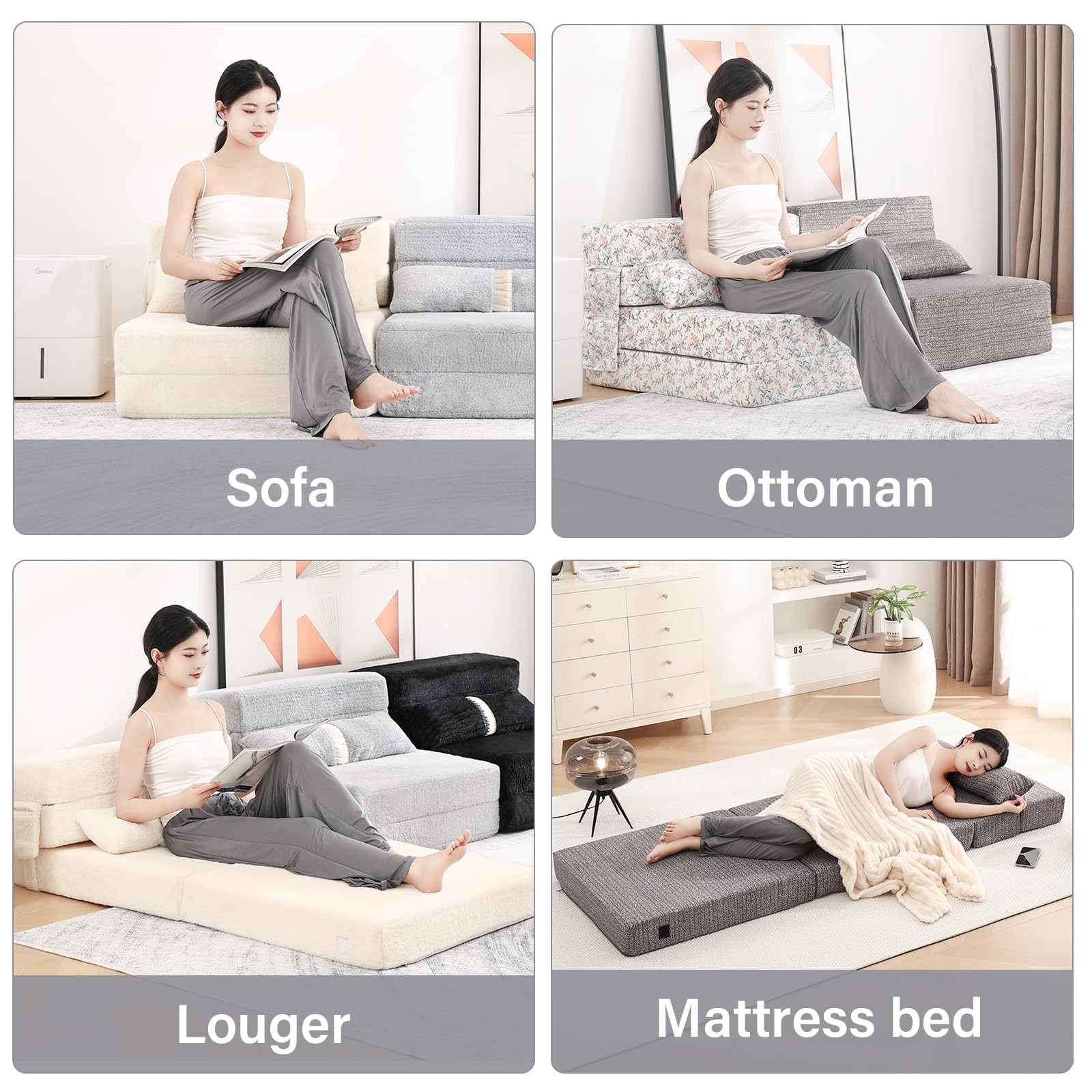 Folding Sofa Bed Couch, Single Size Foldable Futon Chair Bed with ...