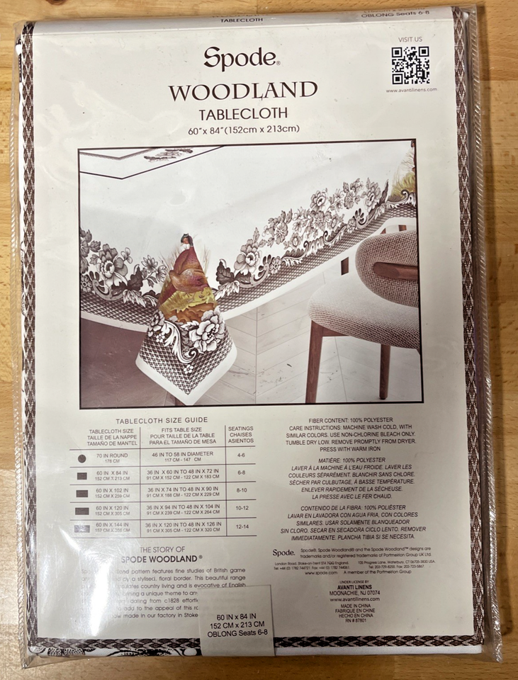 Spode WOODLAND TABLECLOTH 60" x 84” Oblong & Oval Thanksgiving Pheasant ...
