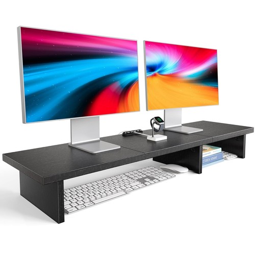 HUANUO Dual Monitor Stand Riser With Cable Clip - Desktop Storage Shelf ...