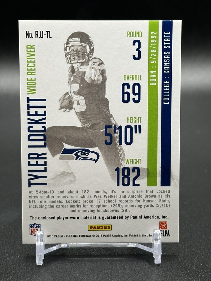 2015 Prestige TYLER LOCKETT Purple Rookie Jumbo Jersey Patch RJJ-TL RC ...