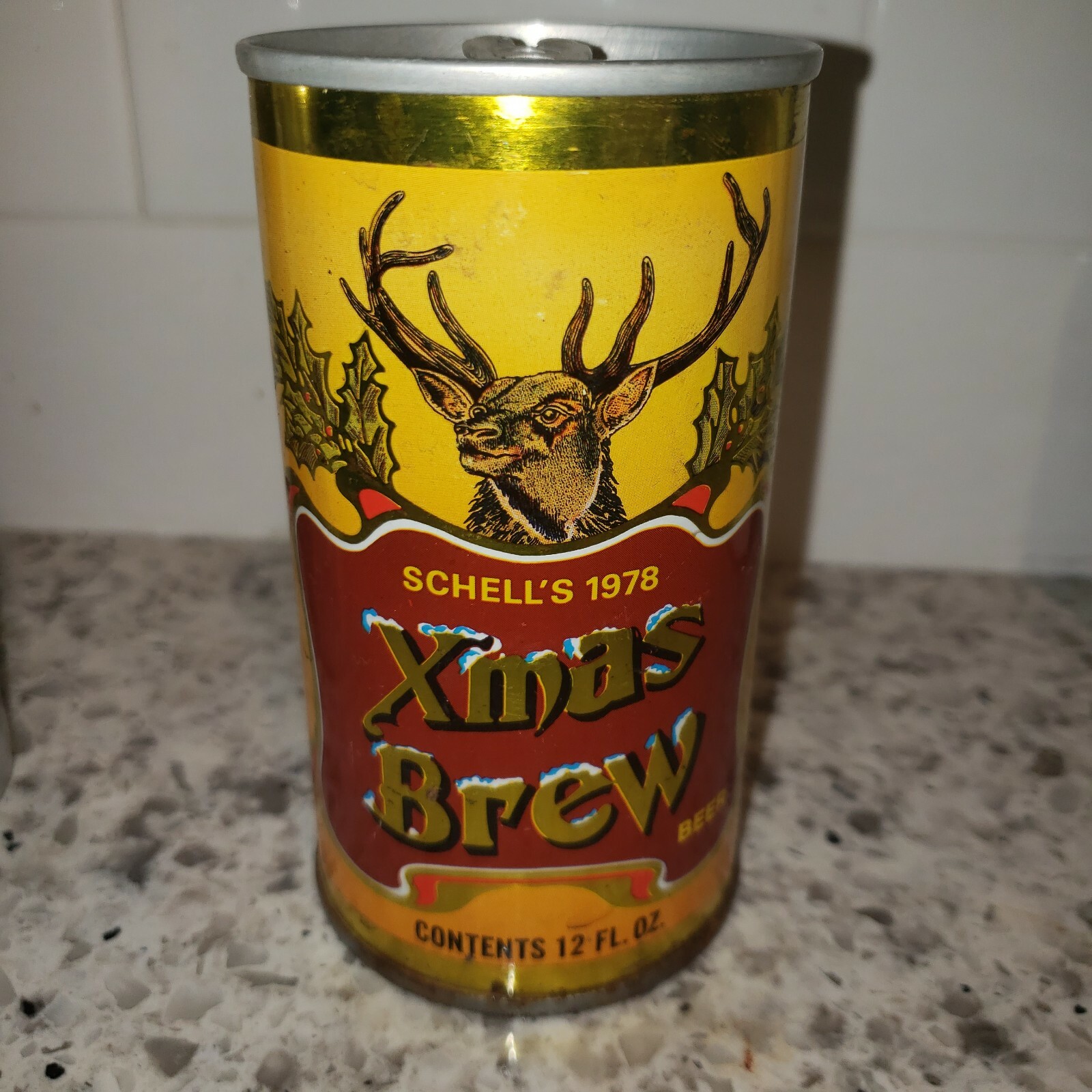 Schells Xmas Beer can, August Schell Brewing, 12 oz, SS, Bottom Opened ...