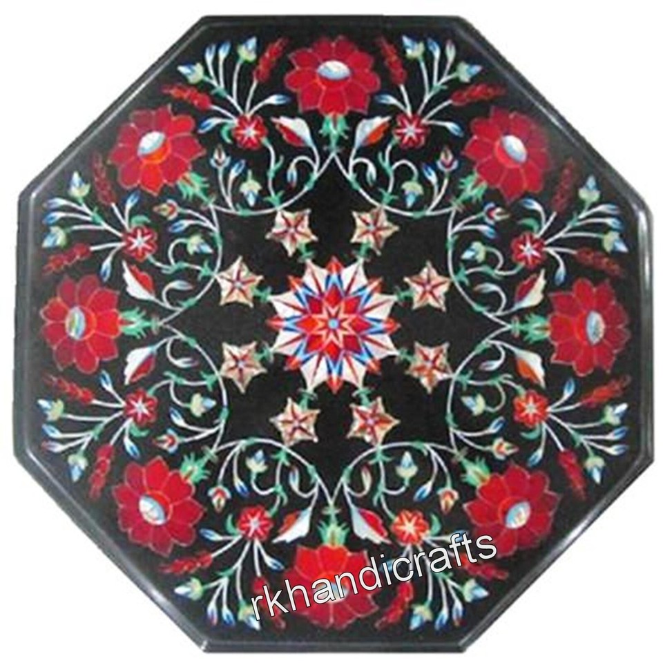 Coffee Table Top Floral Pattern Inlay Work Octagon Marble Corner Table ...