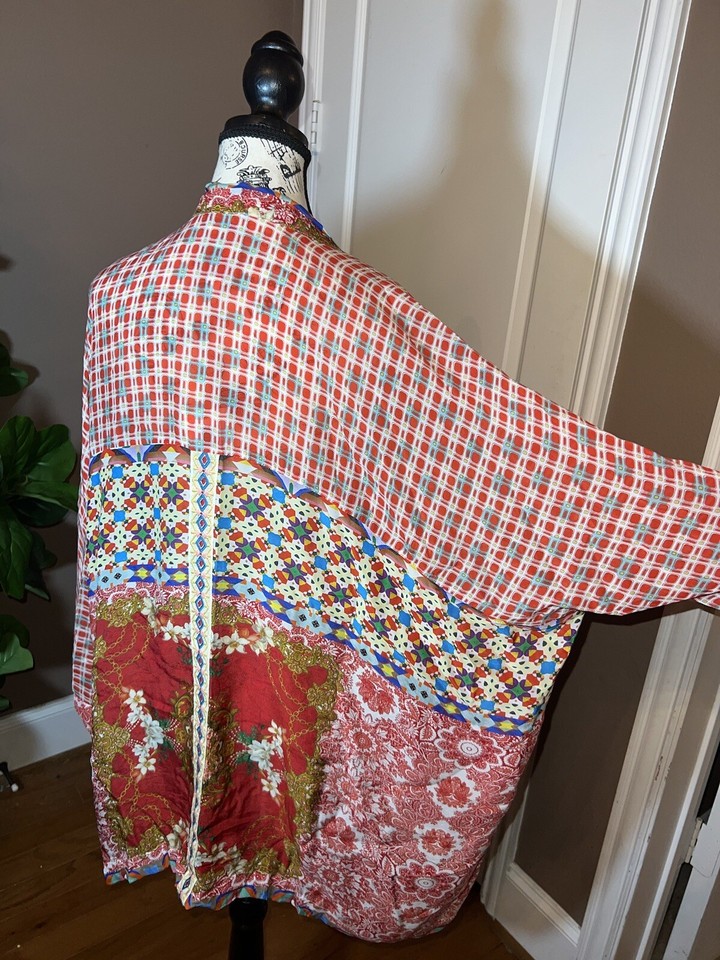 NEW Johnny Was Silky Embroidered Kimono WRAP L Large SPRING ...