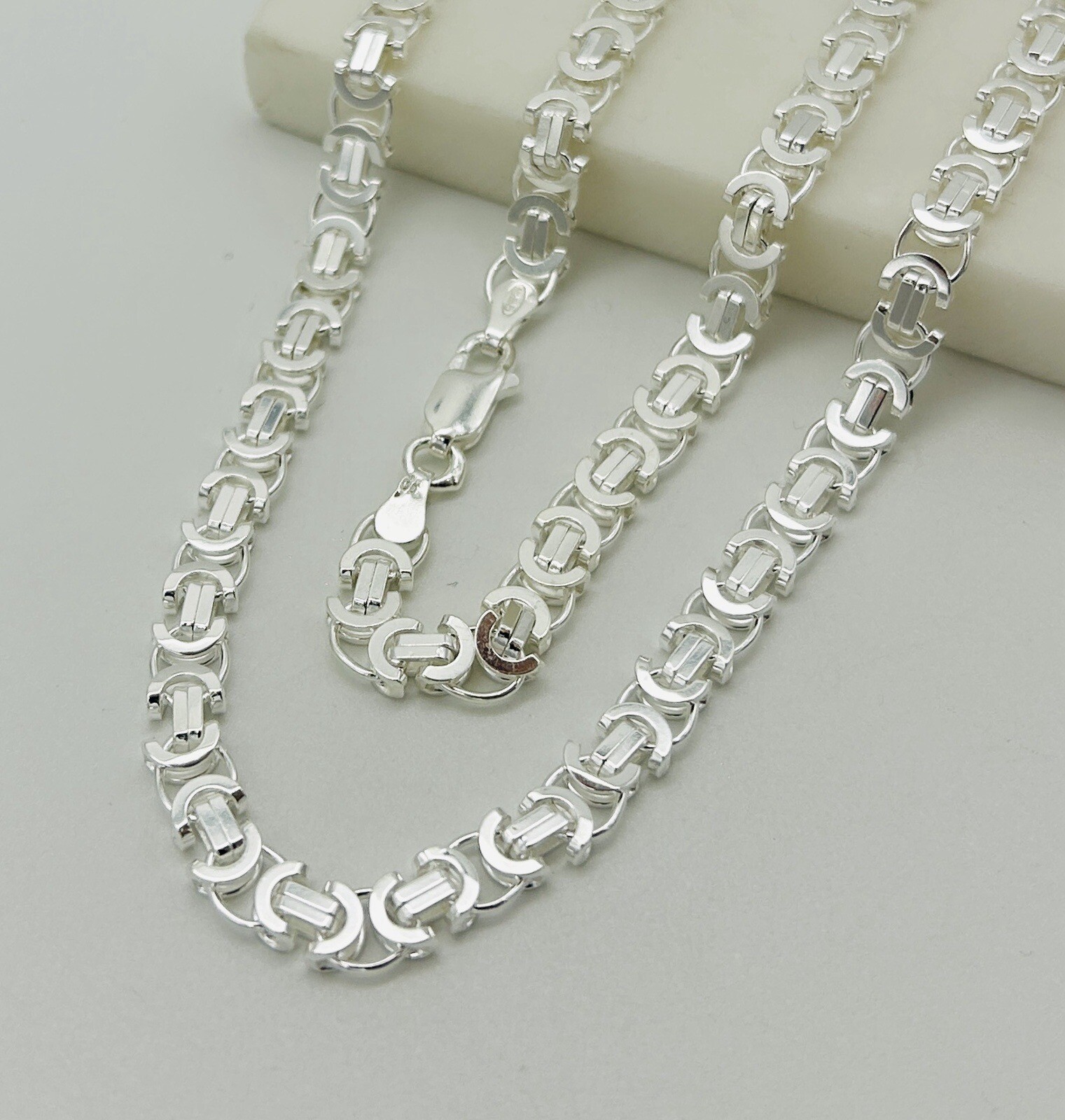 925 Sterling Silver Mens 5mm Flat Byzantine Chain Necklace 18" 20" 22 ...