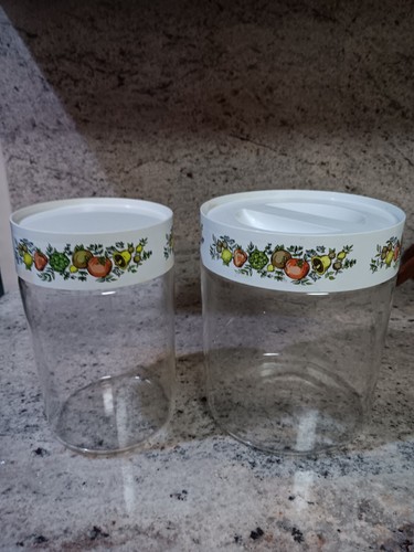 Two Vintage 70's Pyrex See & Store Stackable Glass Canisters--Spice of ...