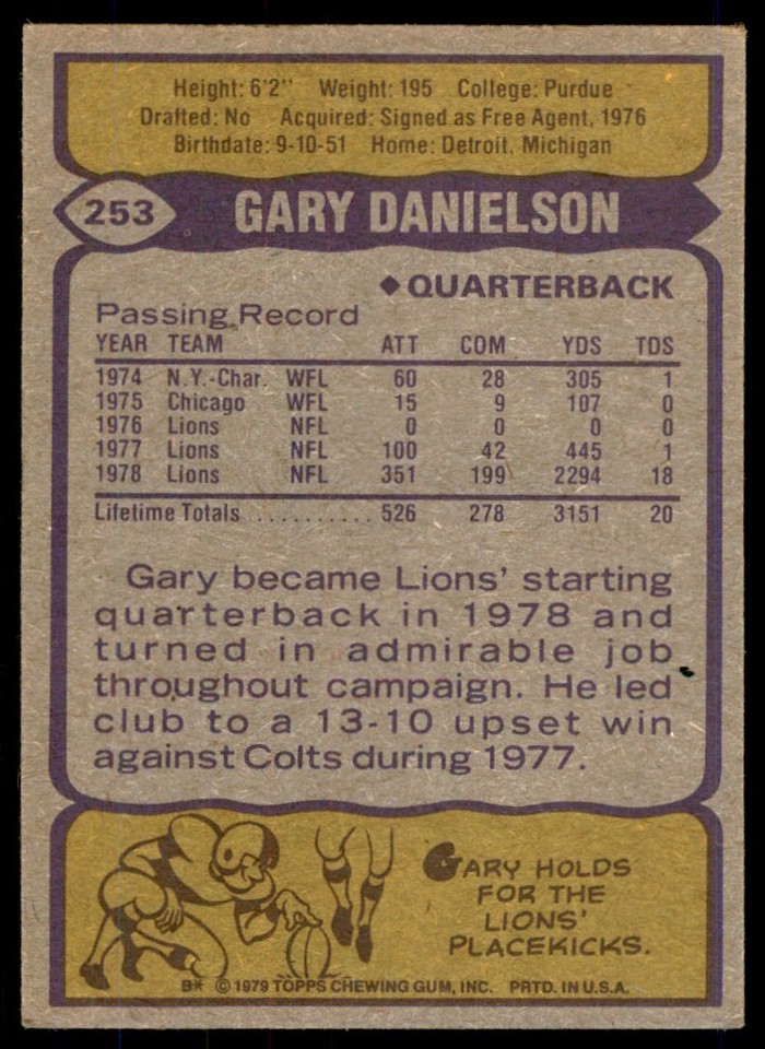 1979 TOPPS GARY DANIELSON DETROIT LIONS #253 | eBay