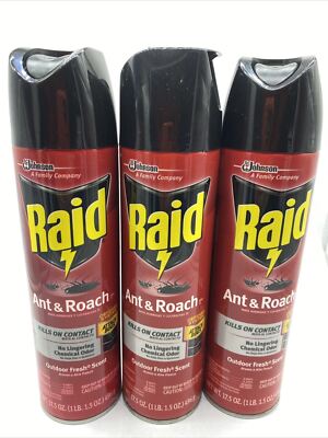 (3) Raid Ant Roach Killer Outdoor Scent 17.5 oz Attack Control Prevent ...