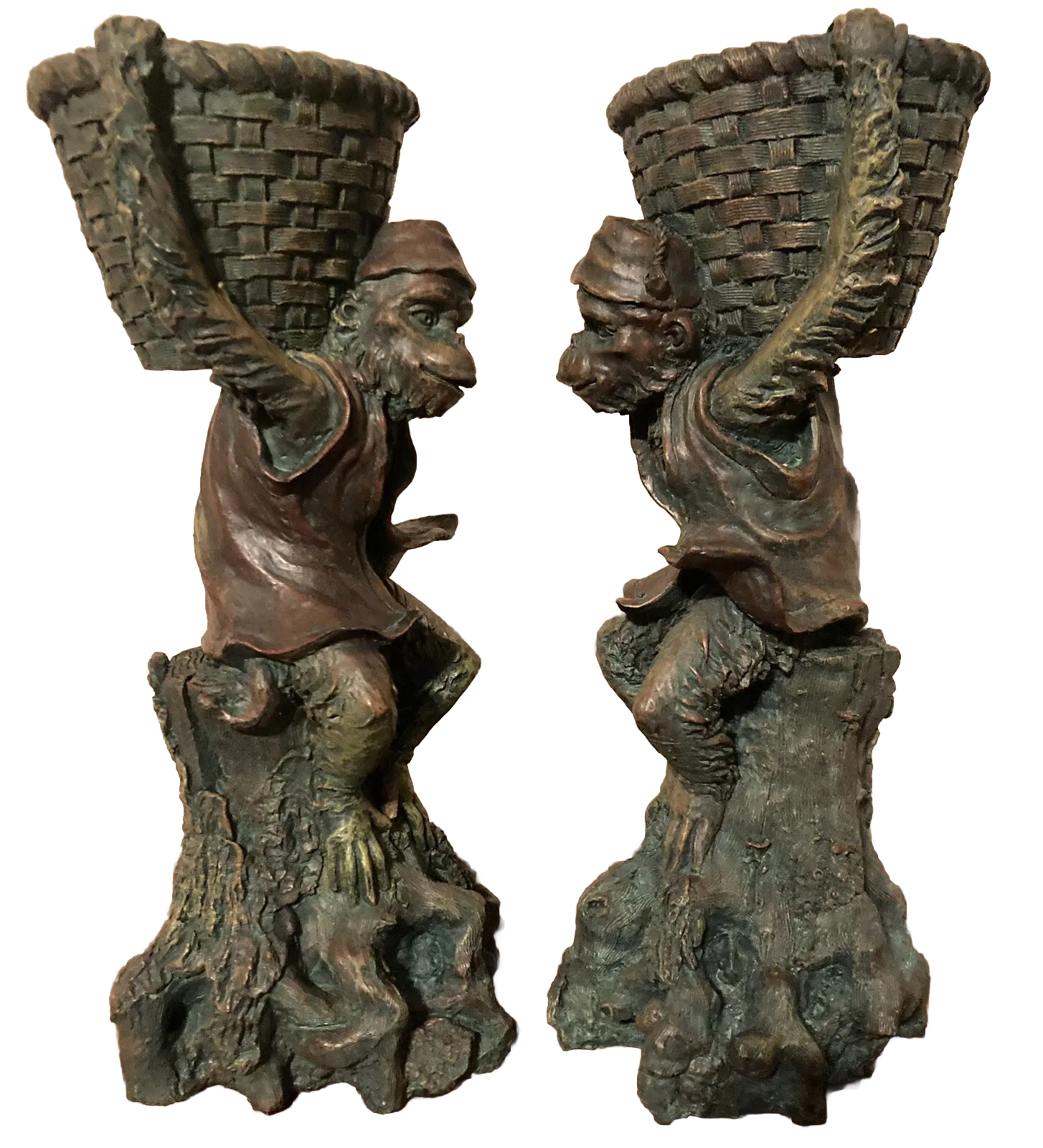 Vintage Set Of Bell Hop Monkeys Holding Baskets. Decorative Candle ...