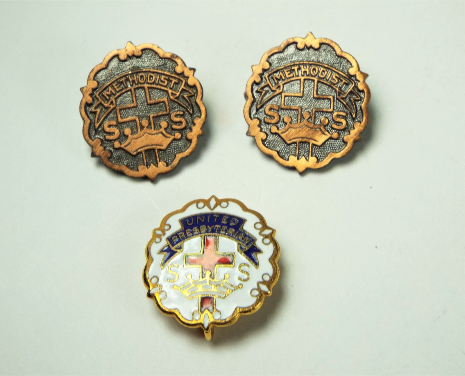 3 Methodist United Presbyterian Sunday School Pin - Enamel 1/20 10 K ...