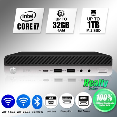 HP Mini Desktop PC Computer i7, Up to 32GB RAM, 1TB M.2 SSD, Windows 10 ...