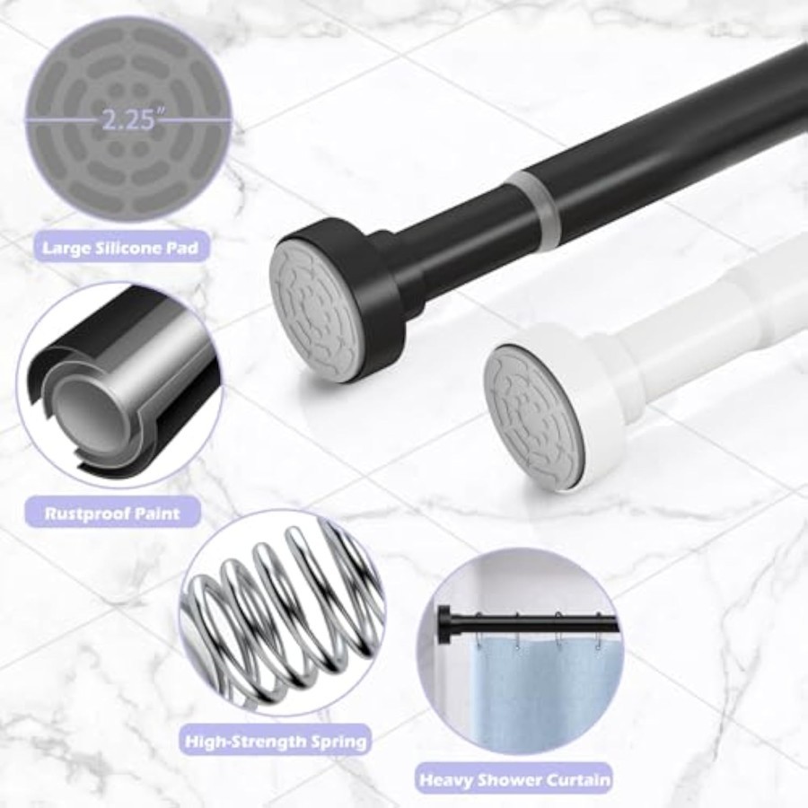 Black Shower Curtain Rod 18 to 45Inch:Small Spring Tension Shower Rods ...