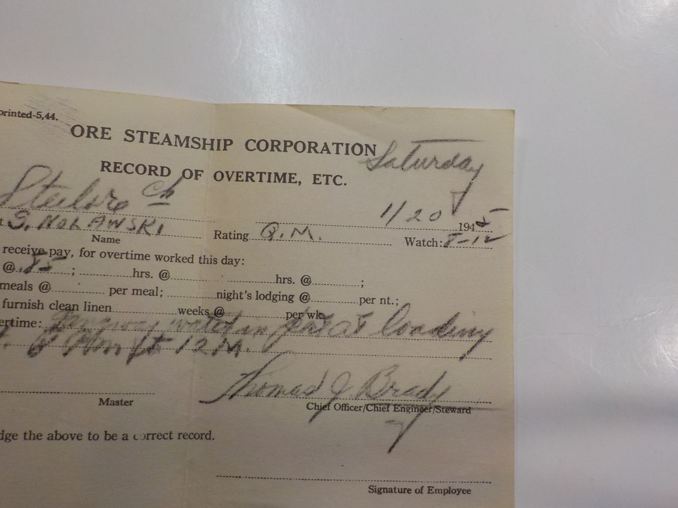 WW2 Merchant Marine Document 1945 Ore Steamship Corporation Overtime War WWII | eBay