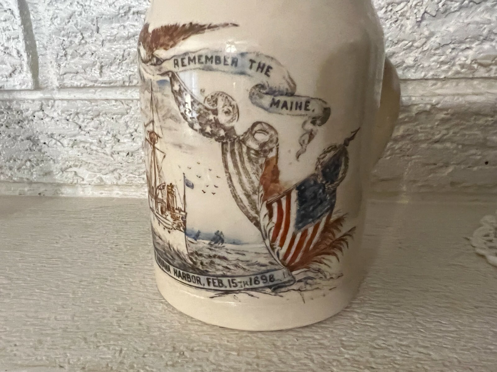 Excellent Antique Pre-Pro U.S. Battleship Maine Ceramic Beer Mug- Reme ...
