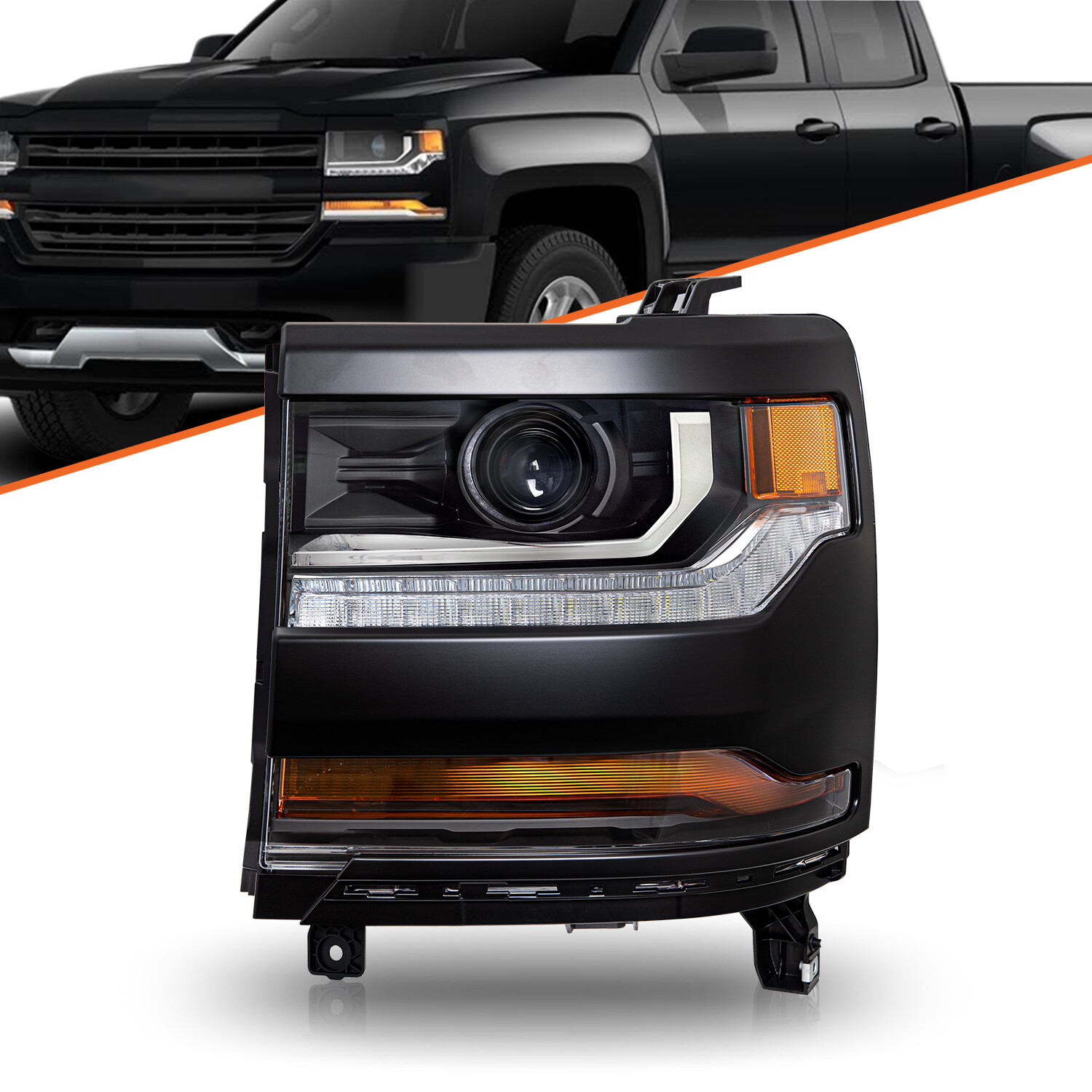 Headlight For 2016-2019 Chevy Silverado 1500 HID LED DRL Black Left ...