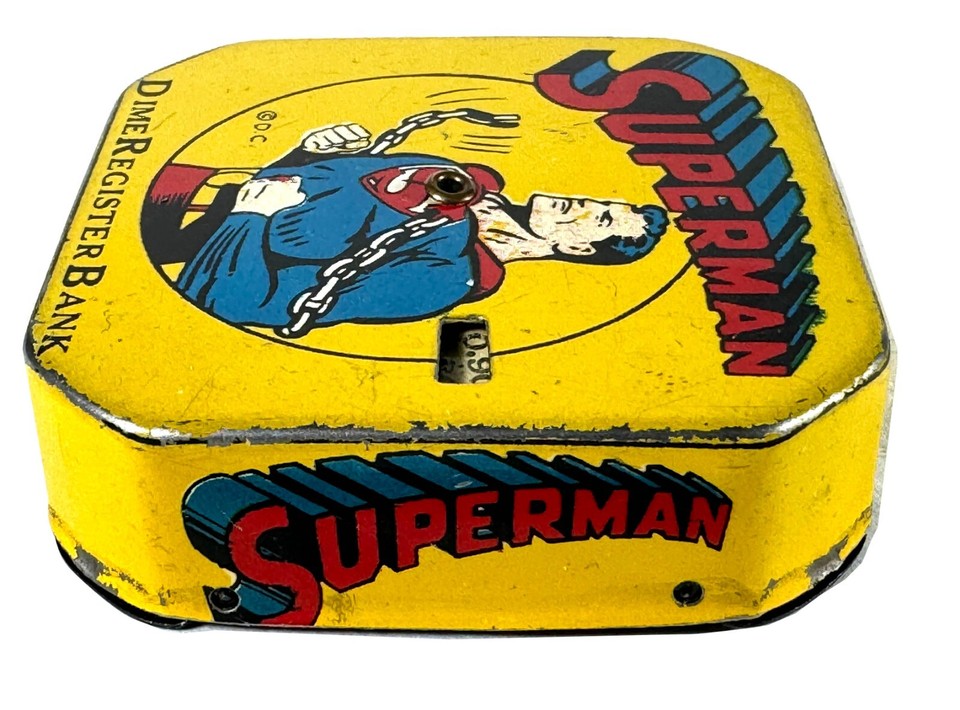 Vintage Superman Tin Litho Toy Dime Bank (Circa 1940's) | eBay