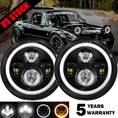 2x For Mazda Miata MX-5 MX5 1990-1997 DOT 7" inch Round LED Headlights ...