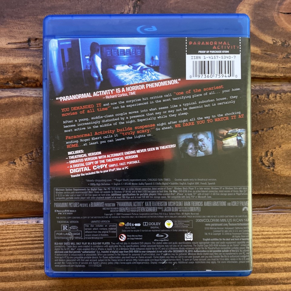 Paranormal Activity (Blu-ray Disc, 2009, 2-Disc Set, Includes Digital ...