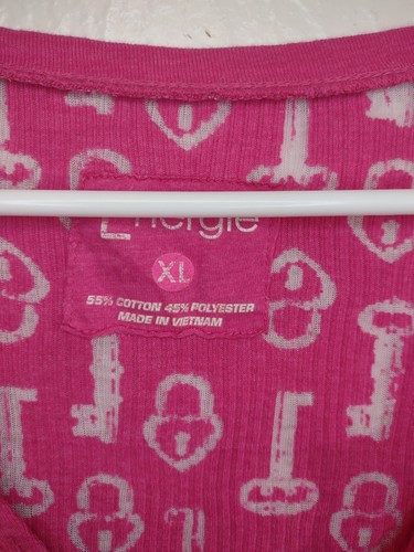 Energie Juniors 90s/Y2K Hot Pink Key&Heart Design 3/4 Sleeve Semi Sheer ...