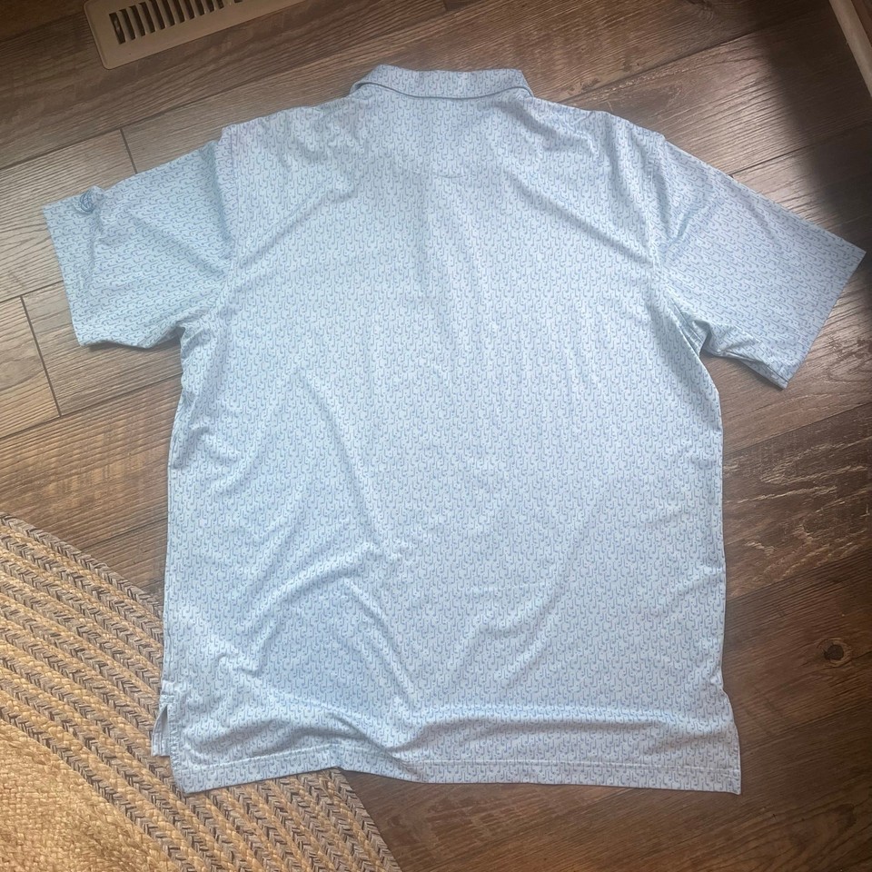 Peter Millar Capital Printed Golf Clubs Light Blue Performance Polo Men ...