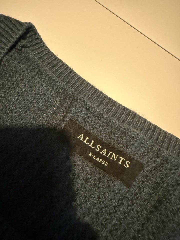 AllSaints Men's Heavyweight Crew Neck Jumper Waffle Pattern XL Dark ...