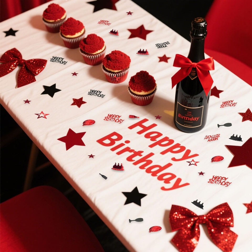 Red Black Happy Birthday Confetti Metallic Foil Table Scatter DIY Decor ...