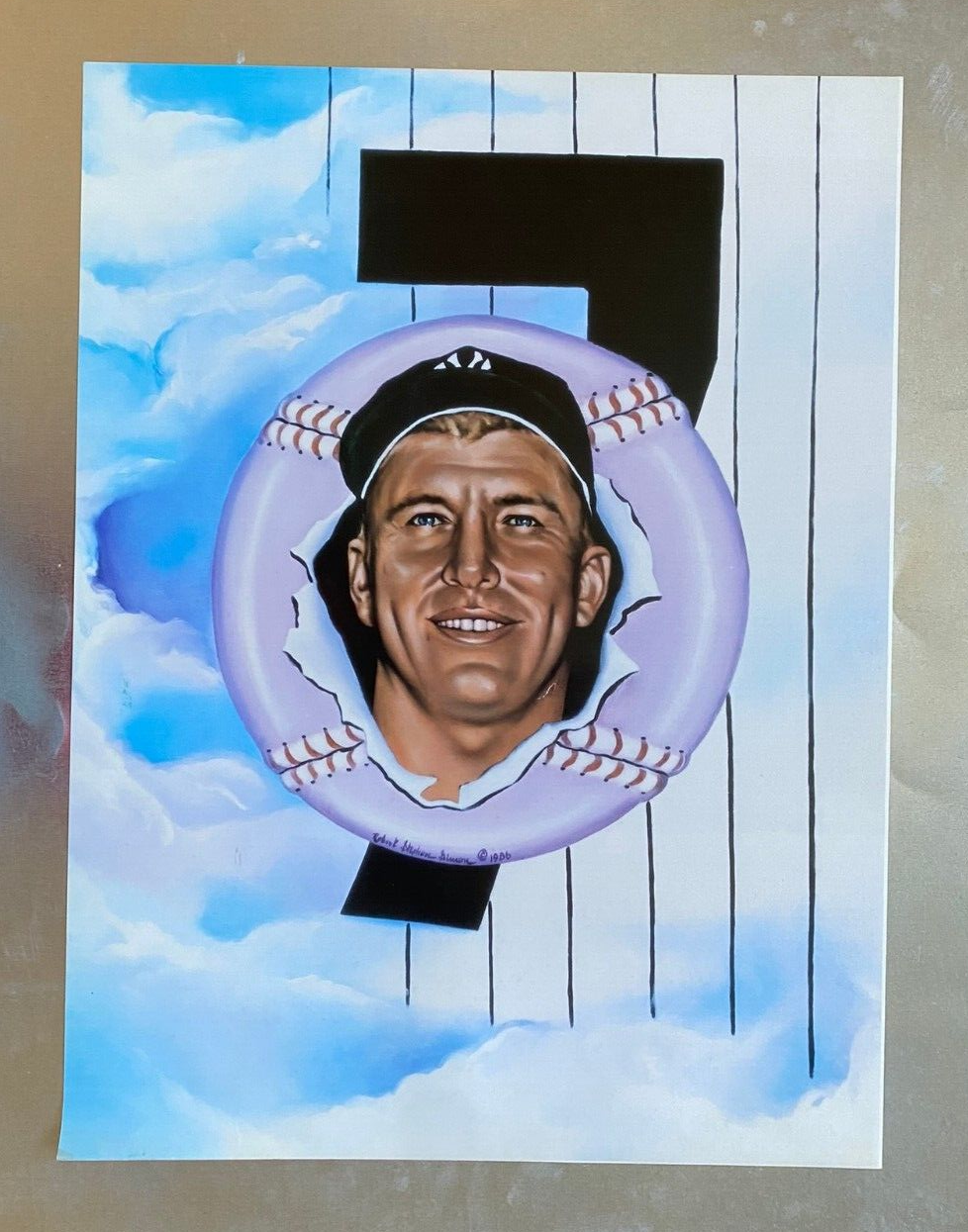 MICKEY MANTLE #7 YANKEES 18 x 22 Art Print Poster 1986 by Robert ...