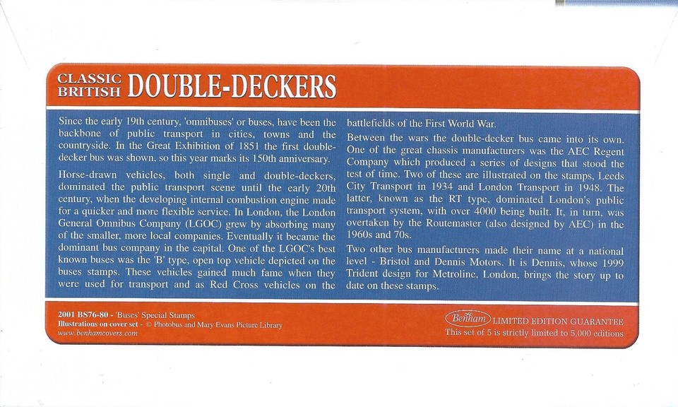 UNITED KINGDOM - 2001 "Classic BRITISH DOUBLE-DECKER Buses" FDC(V ...