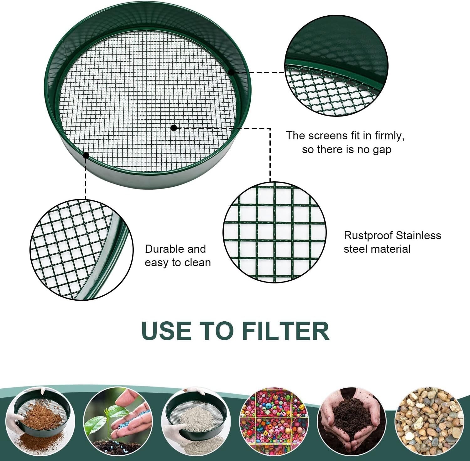 Garden Sieve Soil Sieve with Interchangeable Mesh Sizes 7mm/10mm/12mm ...