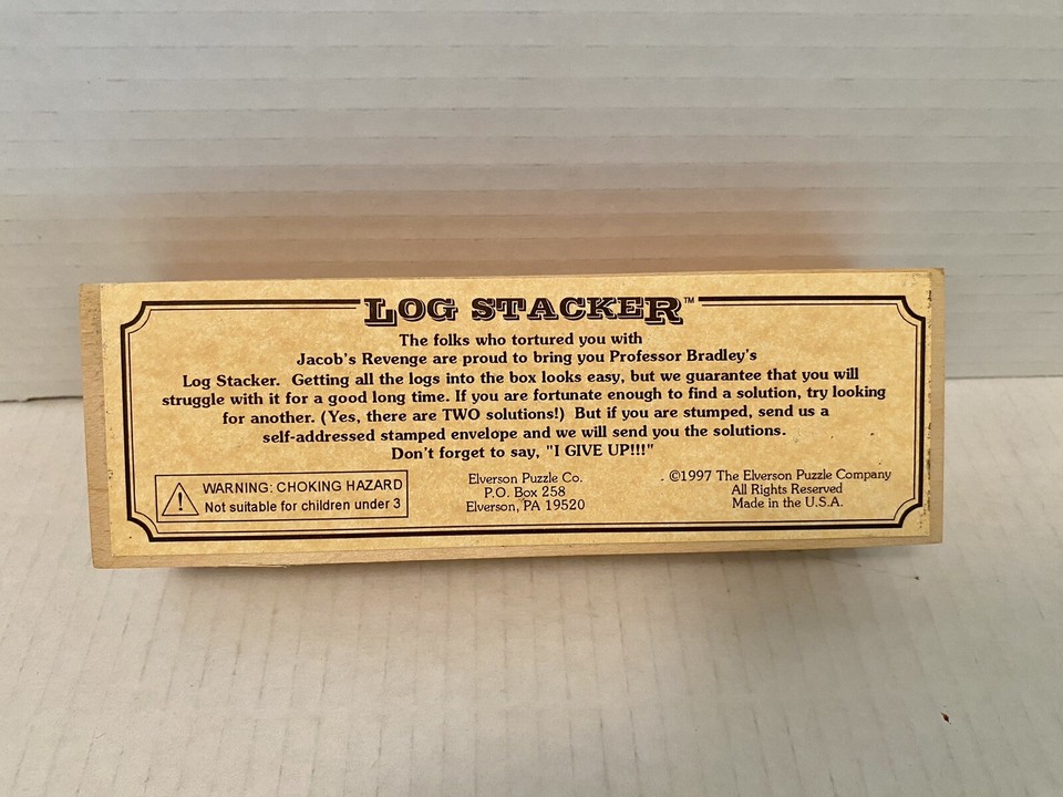 WOOD PUZZLE “ LOG STACKER 1997 The Elverson Puzzle Company Professor ...