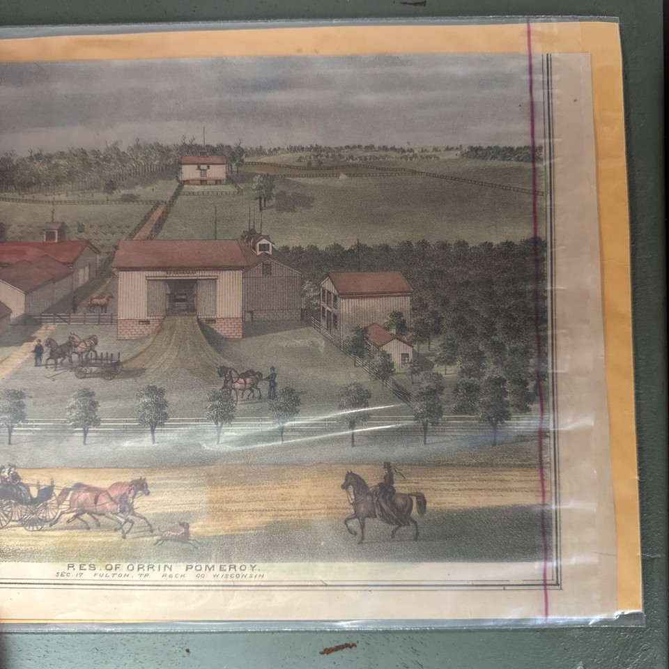 Antique Hand-Colored Lithograph–Orrin Pomeroy Residence – Fulton, Rock ...
