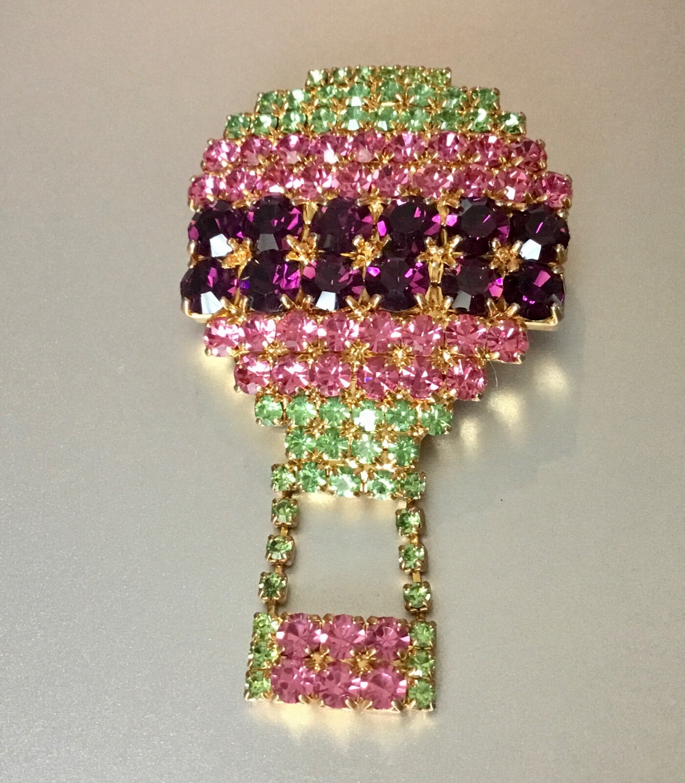Hot Air Balloon Brooch Pin Prong Set Rhinestones Vint… - Gem