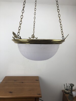 ANTIQUE JEFFERSON ? MOONSTONE GLASS CEILING LIGHT / PENDANT LAMP SHADE ...