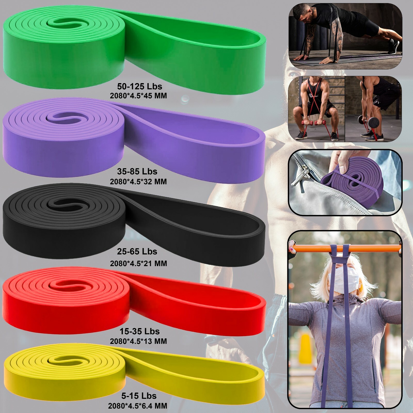 Heavy Duty Resistance Bands Pull Up Assisted Exercise Home Gym Yoga ...