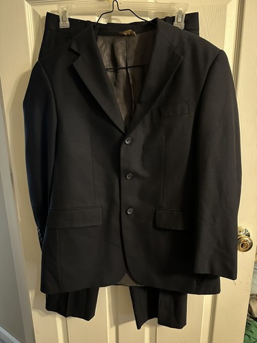 Men 3 Piece Suit Caravelli Black Dark Navy Jacket 42 R Pants 32x38 VNT ...