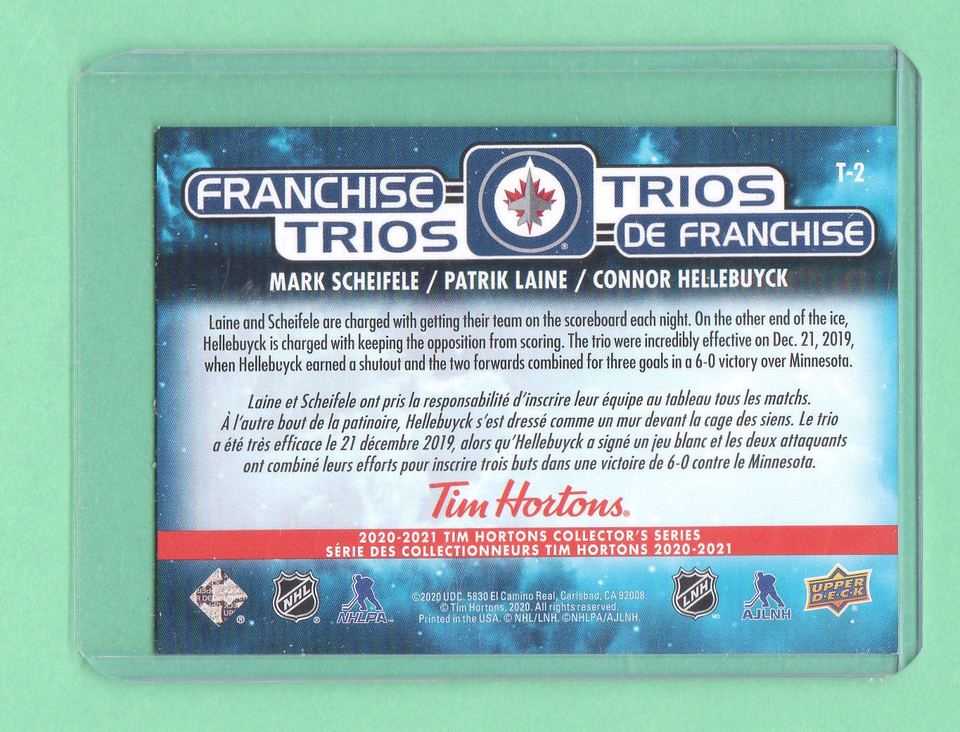 2020-21 Upper Deck Tim Hortons Hellebuyck Franchise Trios Winnipeg Jets ...