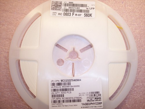 QTY (5,000) 0603 560K Ohm 1/16W 1% SMD RESISTORS RC0603FR-07560KL YAGEO ...