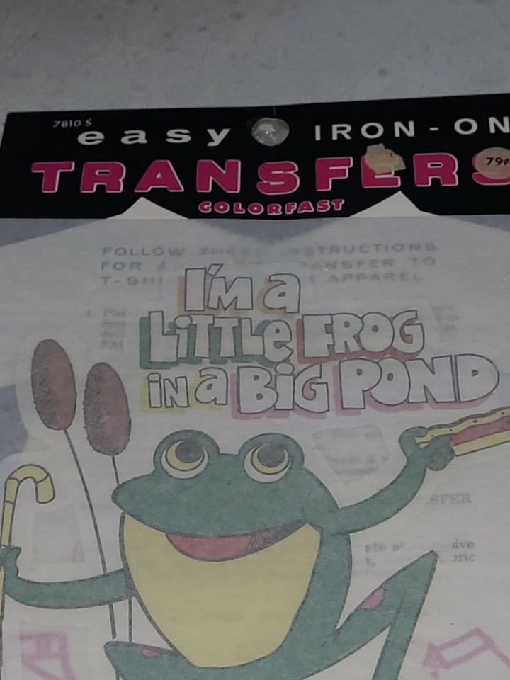Vntg NOS 1960s Ironnon Transfer Frog "Im a little frog in a big pond ...