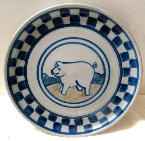 Debbie Dean Pottery Piggy Pig Checkered 10" Plate Stoneware Farm Animal ...