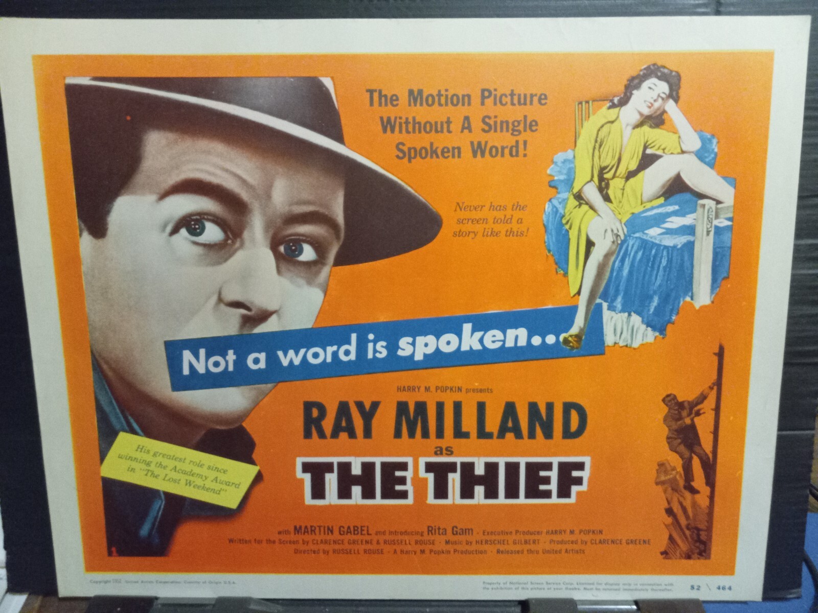 Title Card 1952 THE THIEF Ray Milland Rita Gam wordless espionage film ...