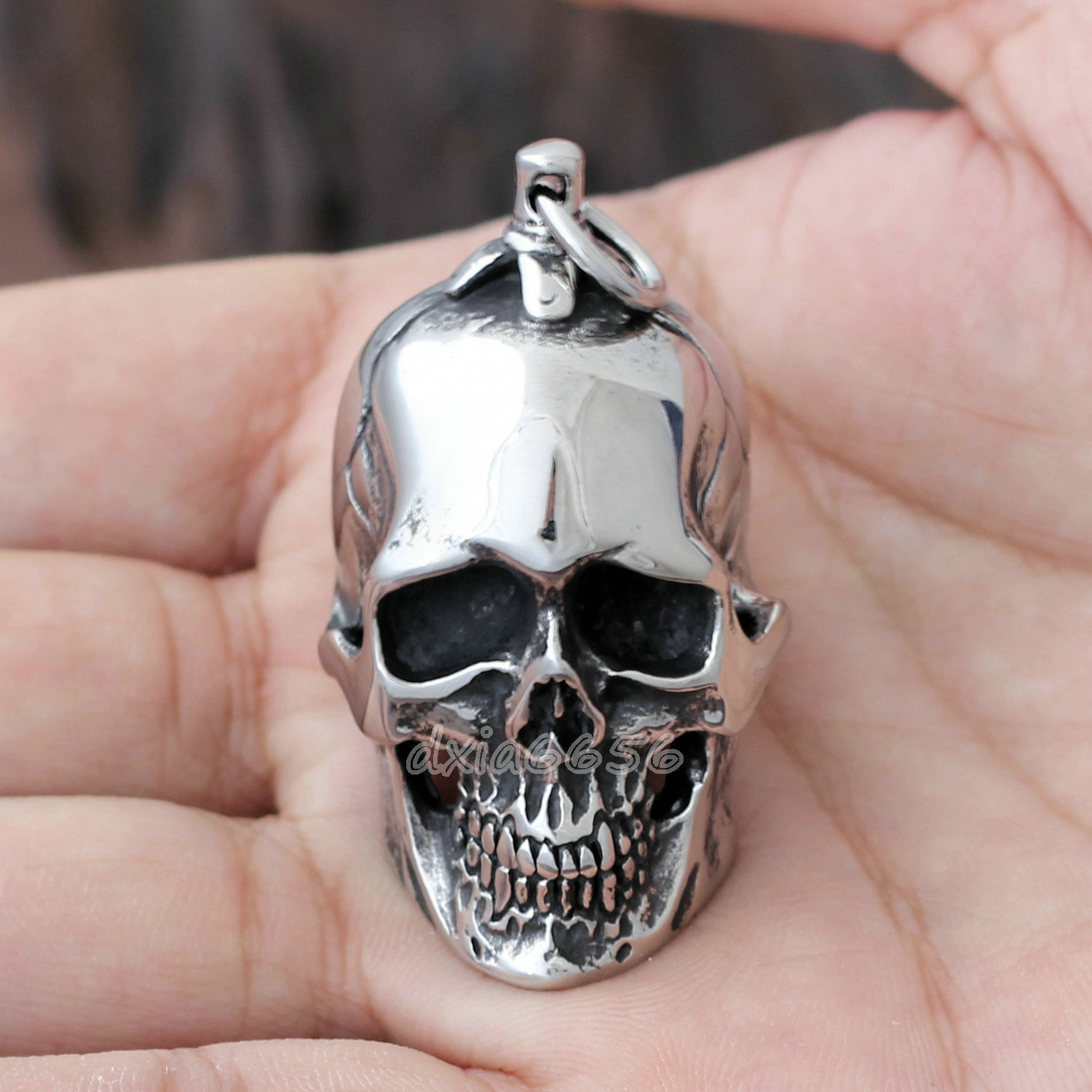Men Big Heavy Retro Punk 3D Skull Chain Necklace Pendant 316L Stainless ...